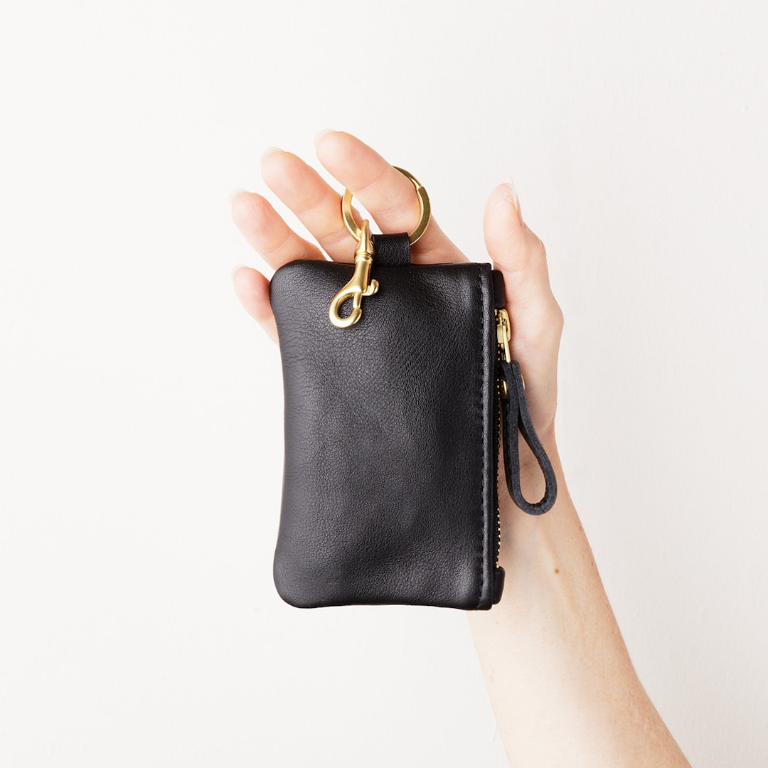 Small Leather Keychain Wallet, ID Keychain Pouch, Keyring Coin Purse ...