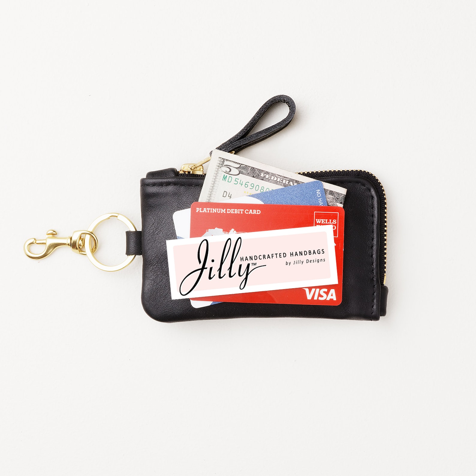 Leather Keychain Zip Around Wallet, Leather Credit Card Wallet, Keyring ...