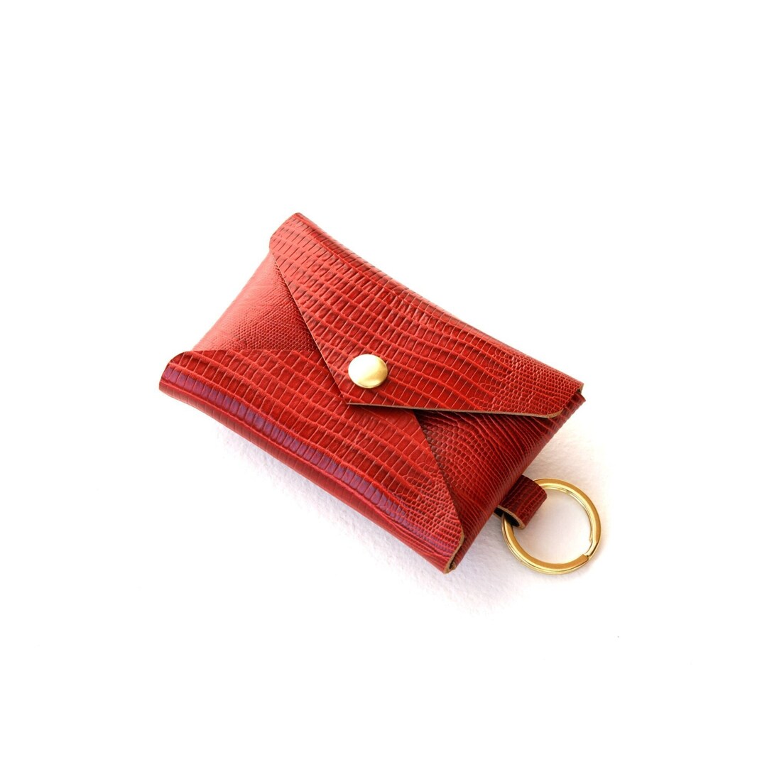 Embossed Leather Keychain Wallet With Button Snap Closure, Business ...