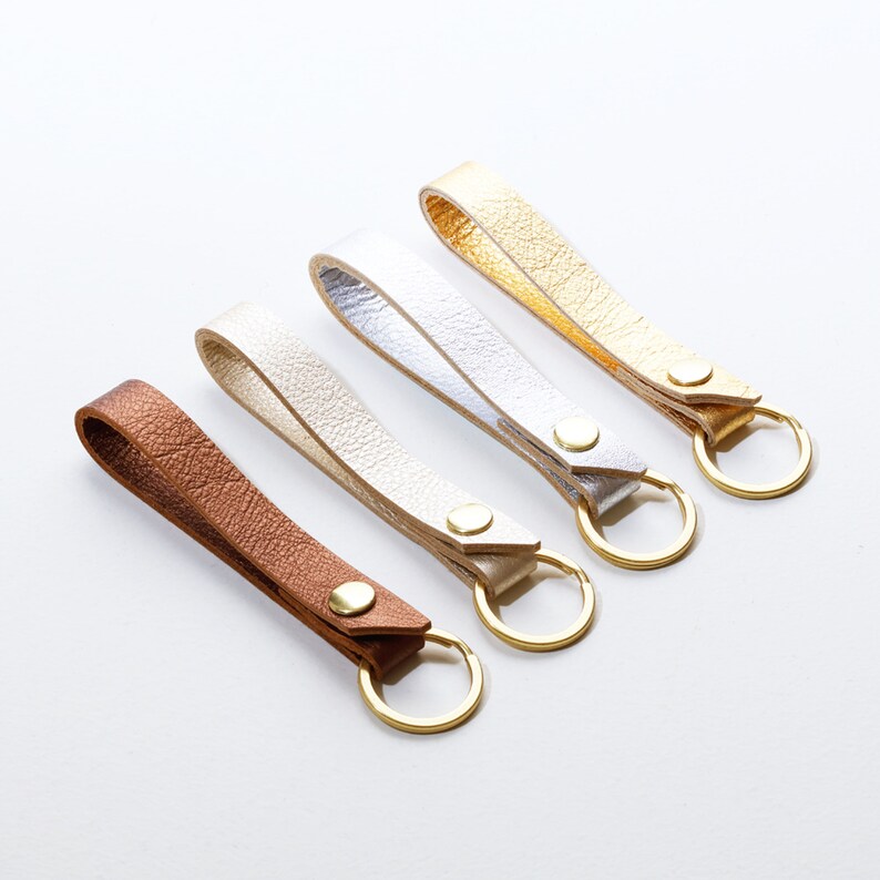 Metallic Leather Keychain With Snap Closure Belt Loop - Etsy