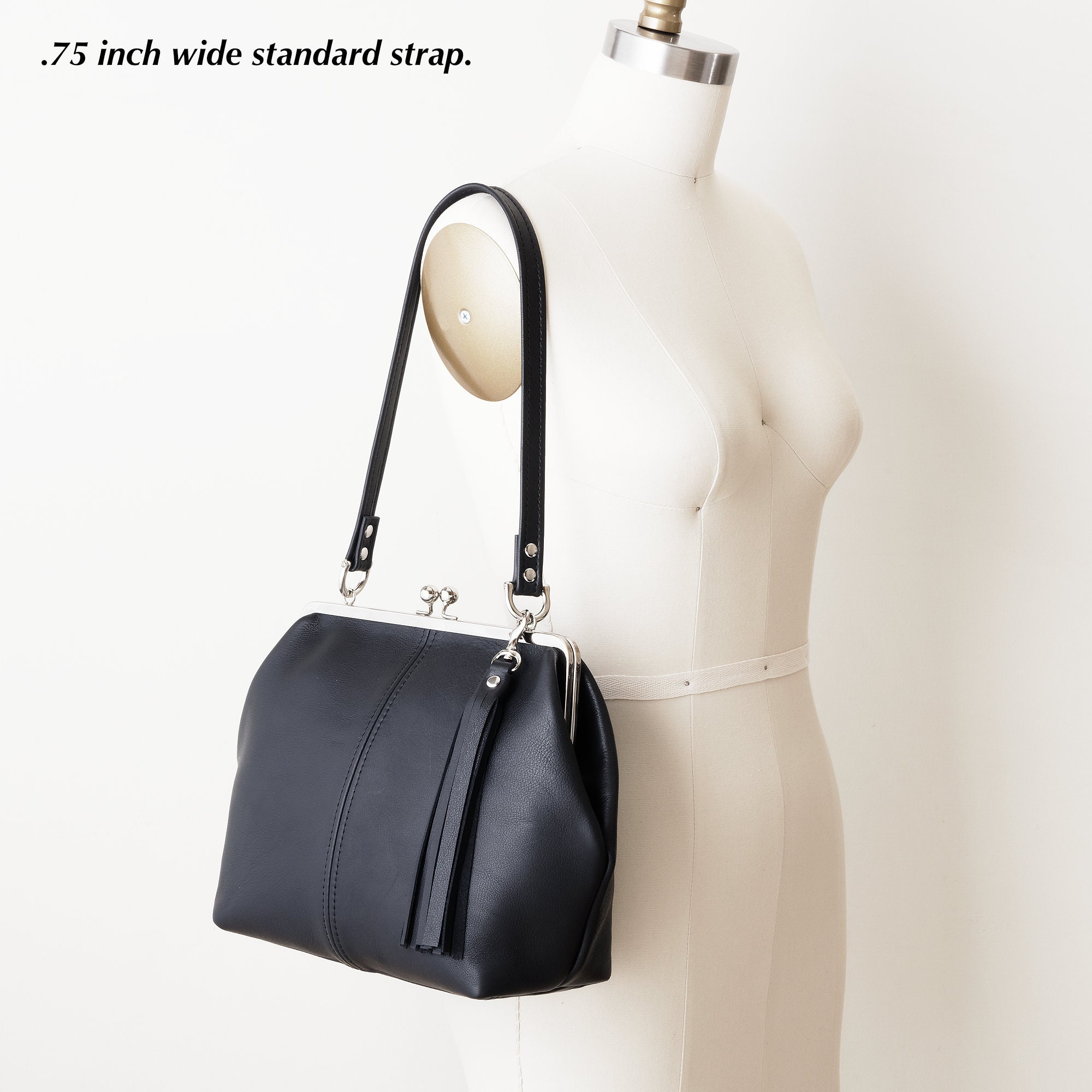 Leather Kiss Lock Frame Handbag With Tassel Purse Charm, Retro Style ...