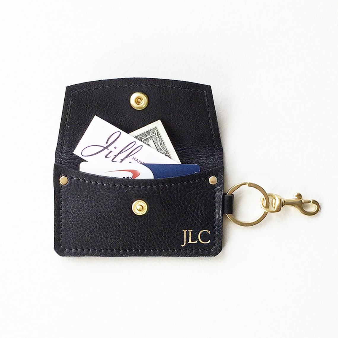 Monogrammed Leather Keychain Wallet Personalized Credit Card - Etsy