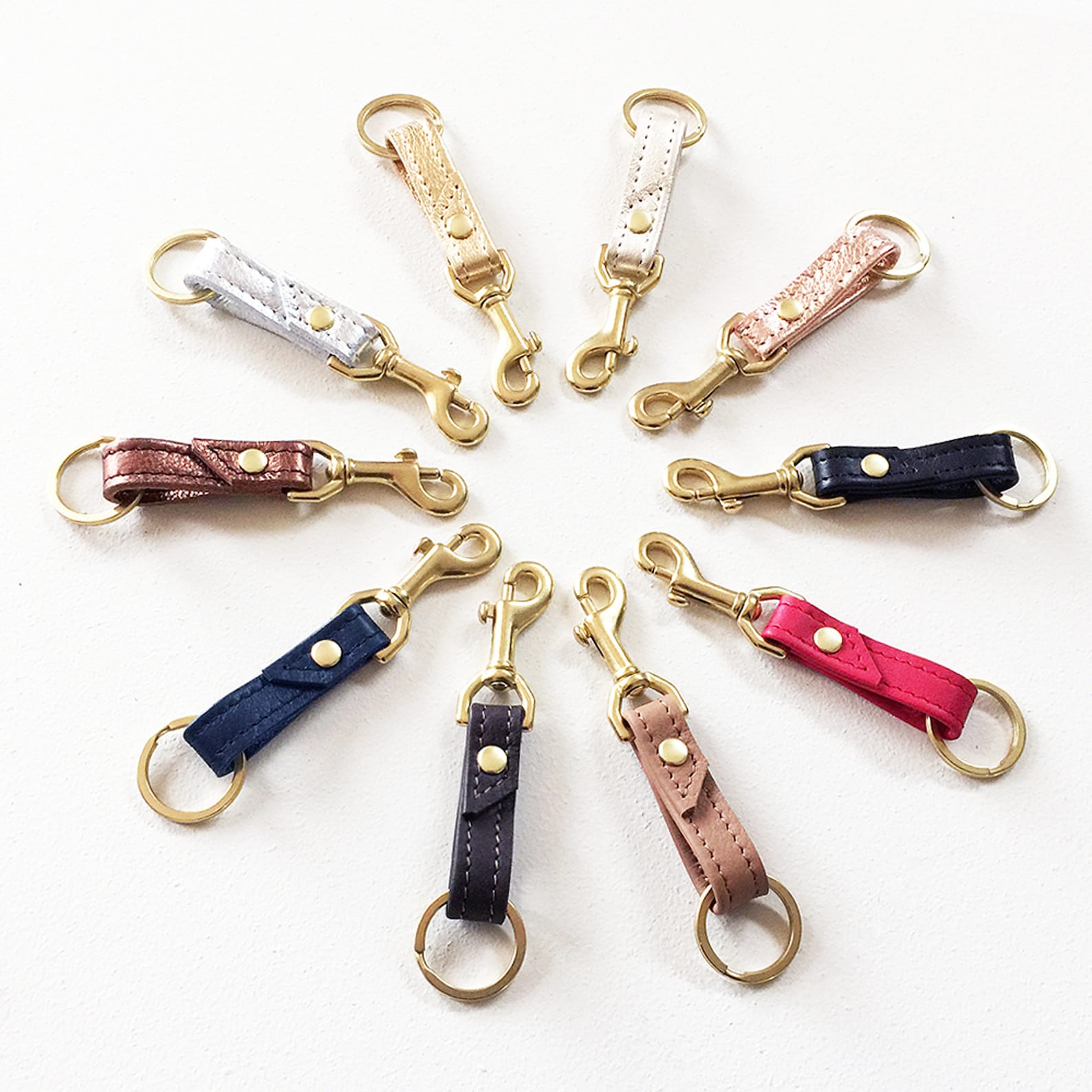 Leather Keychain With Swivel Snap Clip Stitched Leather Key - Etsy