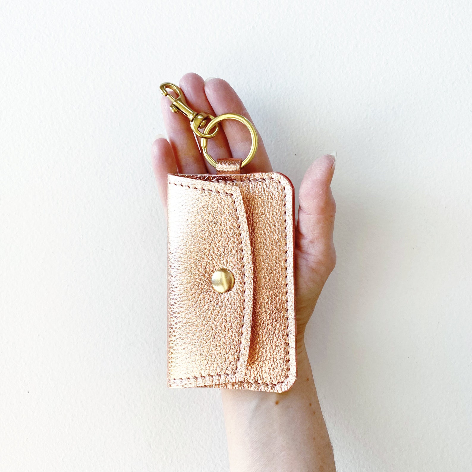 Metallic Leather Keychain Credit Card and ID Wallet, Business Card ...