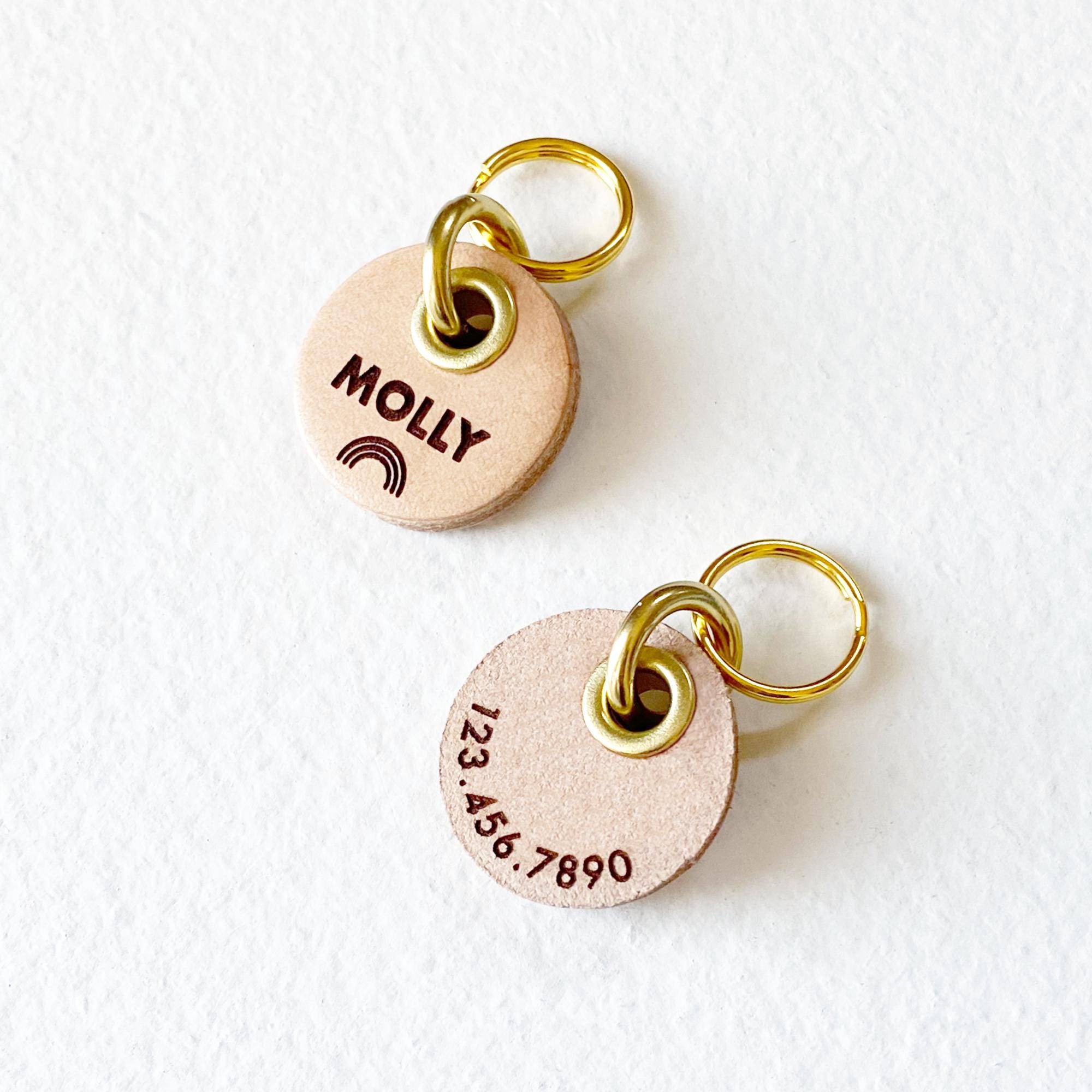 Custom Small ID Tag for Dog or Cat Collar, Tiny Laser Engraved Leather ...