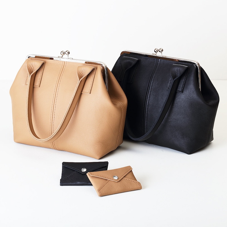 Leather Kiss Lock Handbag Bowler Style Kiss Lock Frame Purse | Etsy