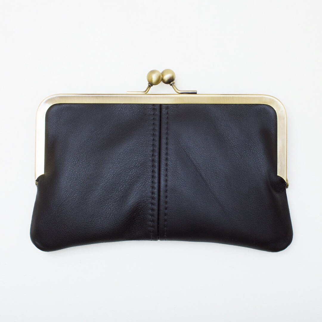 Small Leather Kiss Lock Clutch, Retro Style Frame Clutch, Evening Bag ...