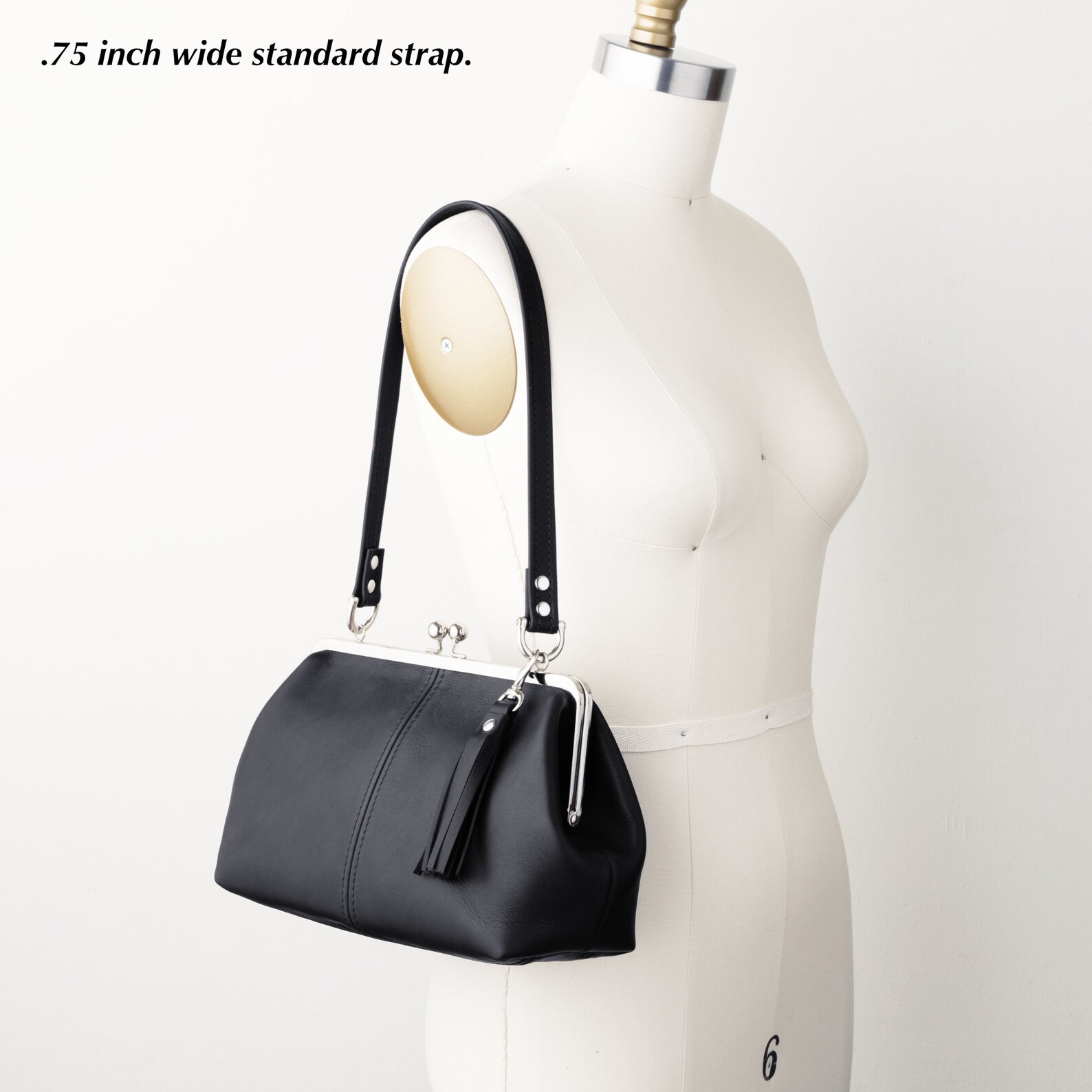 Retro Style Kiss Lock Handbag, Mid Size Leather Kiss Lock Frame Bag ...