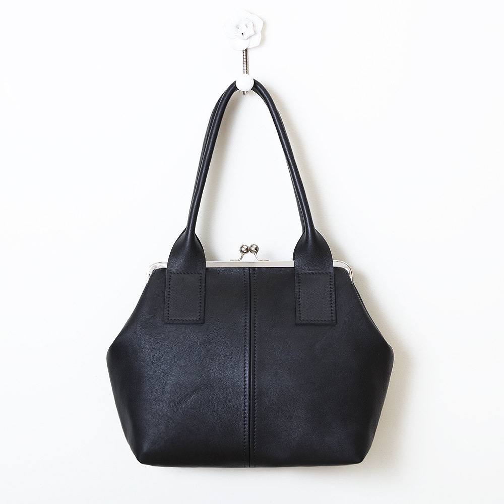 Leather Kiss Lock Handbag Bowler Style Kiss Lock Frame Purse | Etsy