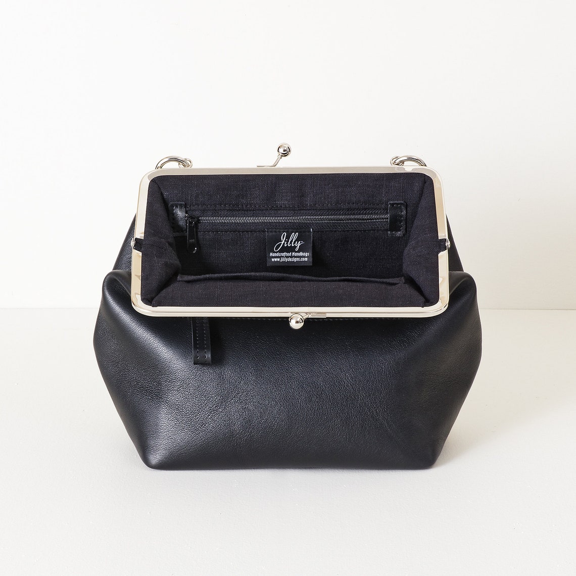 Kiss Lock Frame Handbag With Exterior Zip Pocket Leather - Etsy