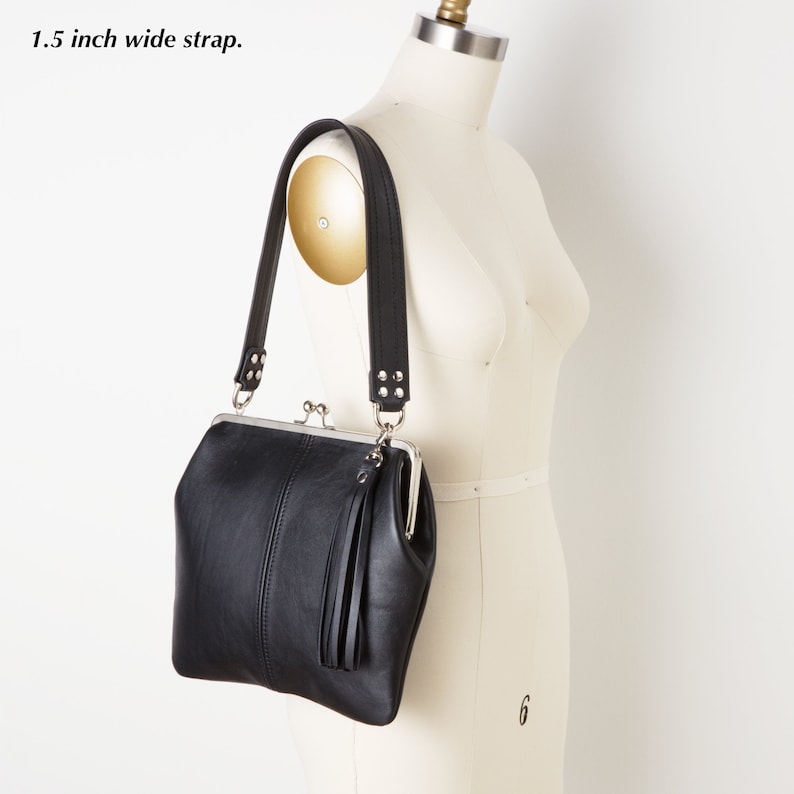 Leather Kiss Lock Handbag With Tassel Charm and Multiple Strap - Etsy