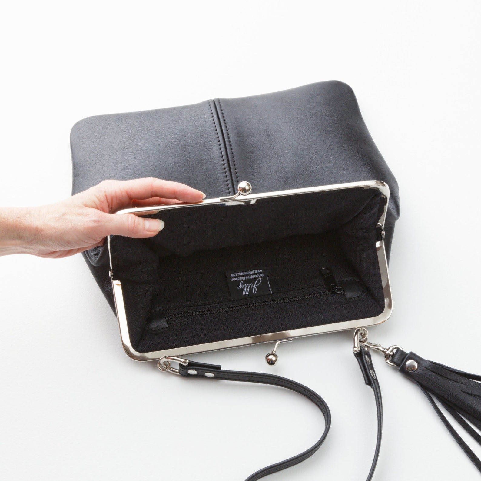 Leather Kiss Lock Closure Handbag With Tassel Charm and - Etsy