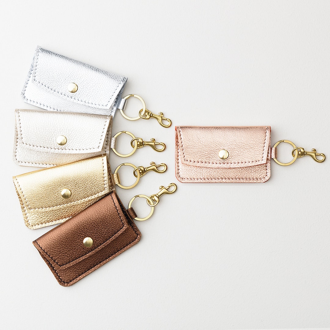 Metallic Leather Keychain Credit Card and ID Wallet, Business Card ...