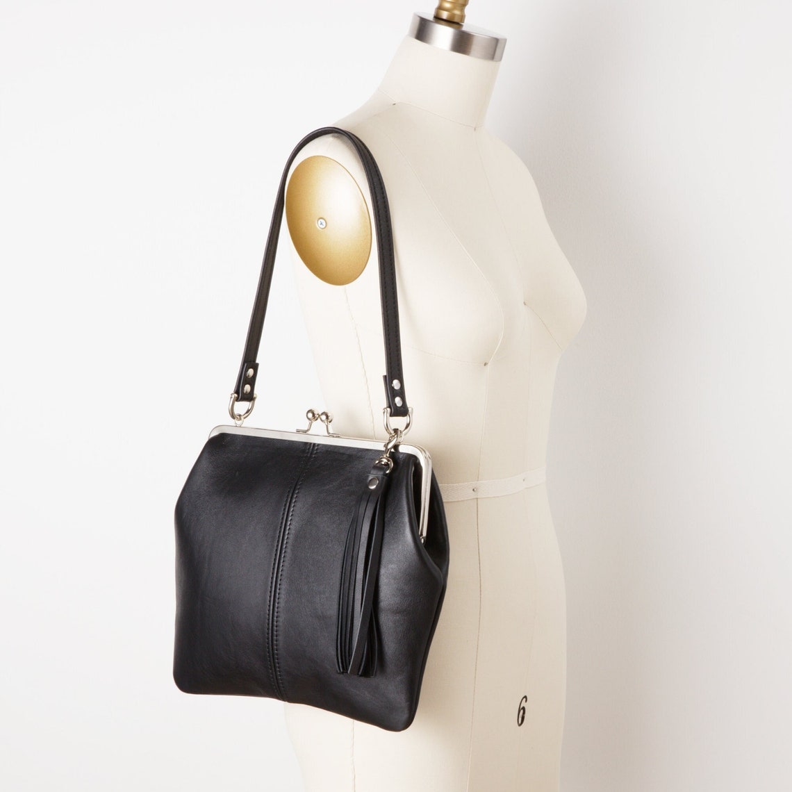 Leather Kiss Lock Handbag With Tassel Charm and Multiple Strap - Etsy