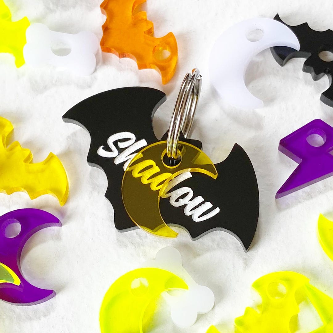 Custom Bat ID Tag for Dog or Cat With Mini Charm Add-on, Personalized ...