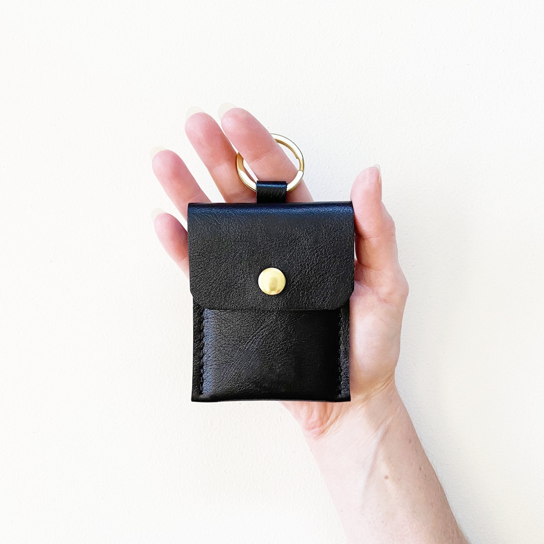 Leather Keychain Credit Card Wallet With Button Snap Closure, Business ...