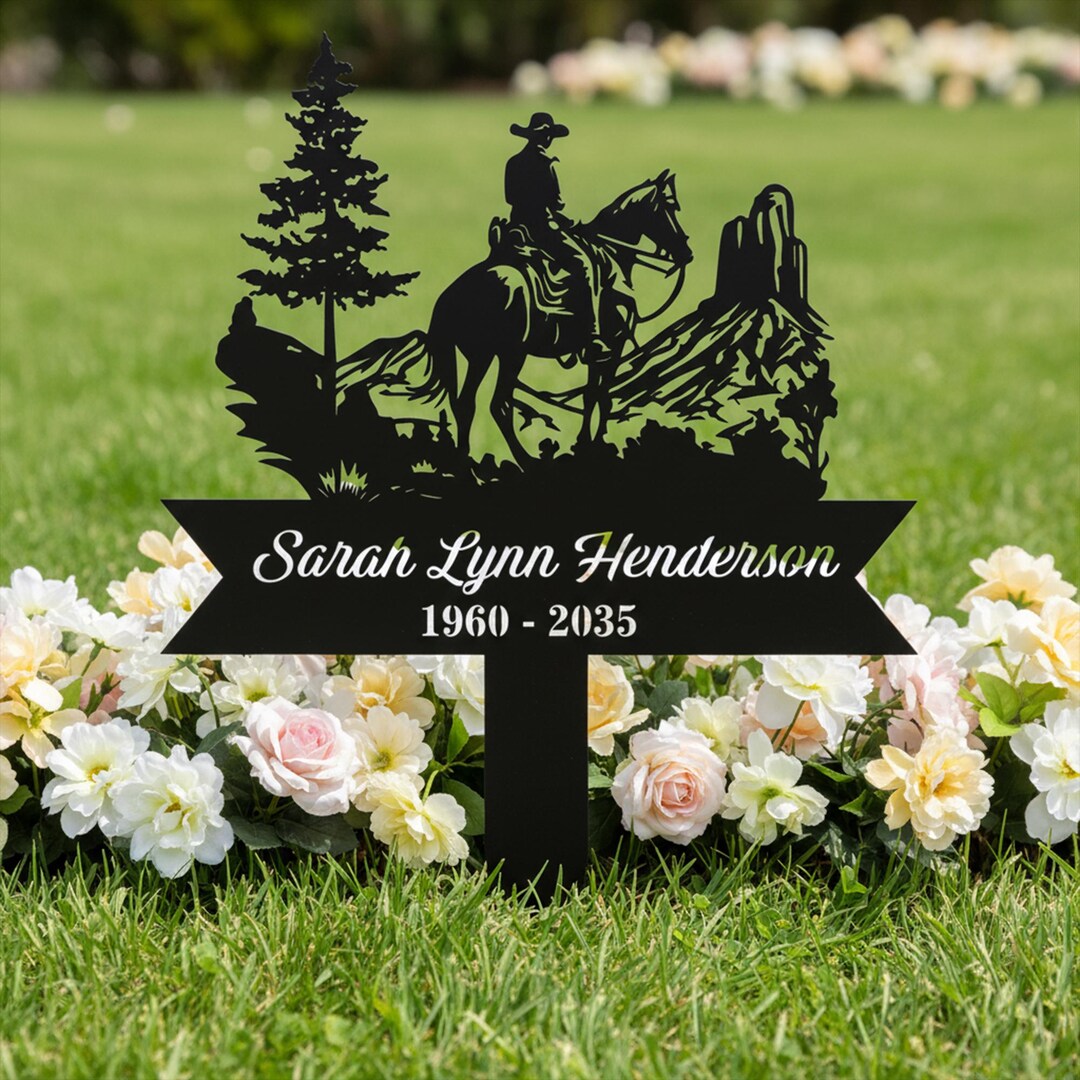 Custom Cowboy Metal Art Sign With Stake, Cowboy Memorial Stake ...