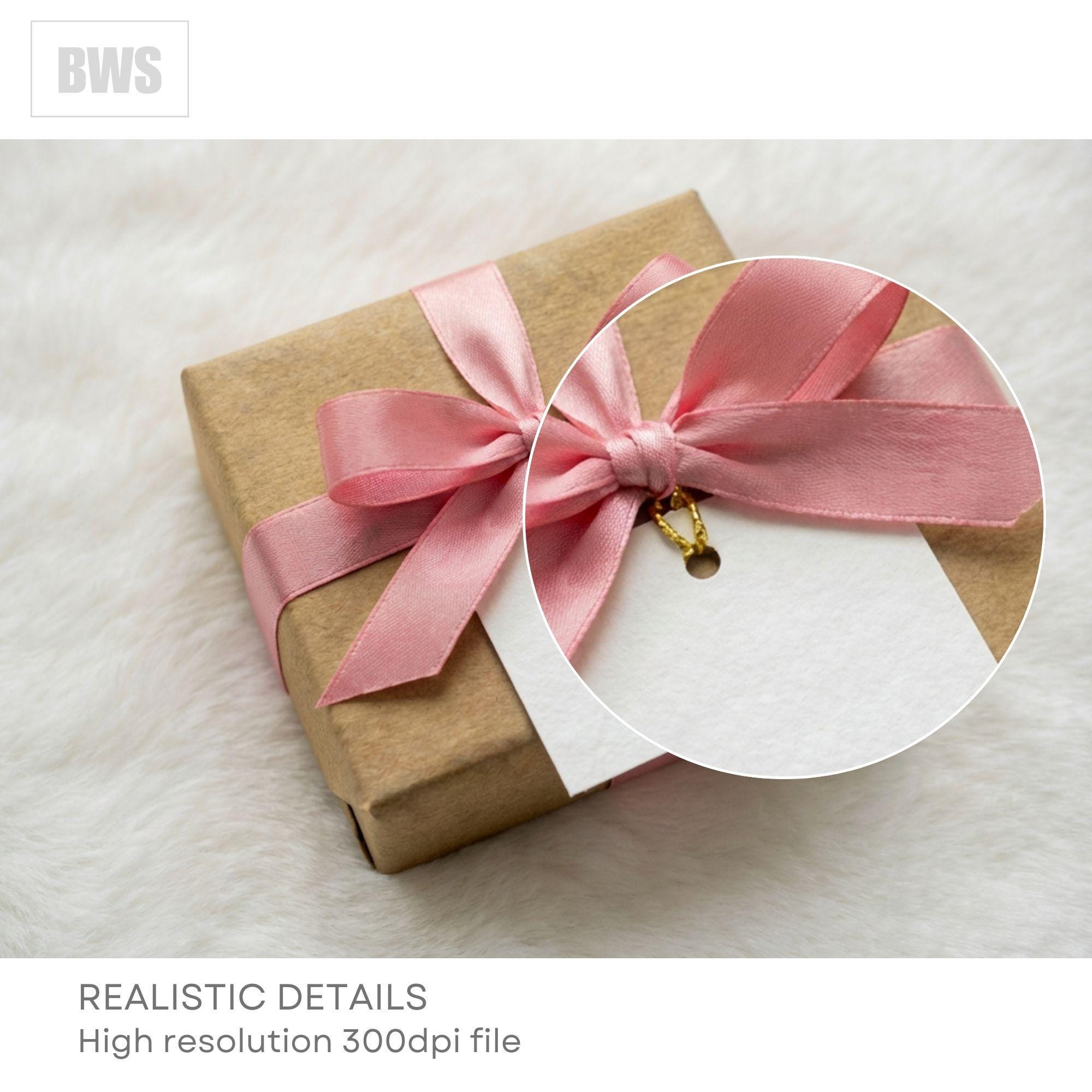 Square Gift Tag With Kraft Box Mockup | Photoshop Photopea Smart Object ...
