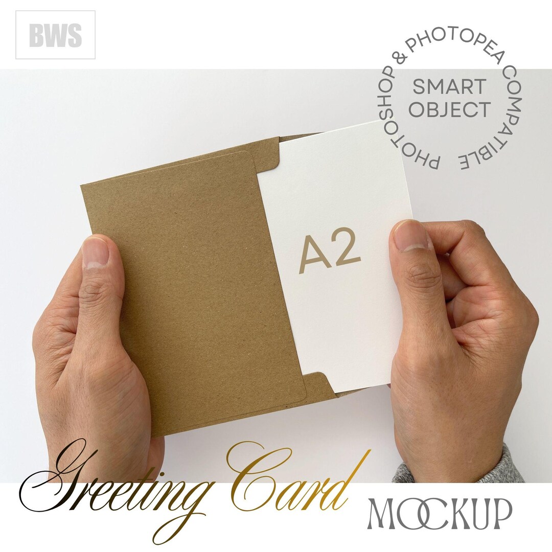 A2 Card Mockup With Hands and Kraft Envelope | Editable PSD Smart ...