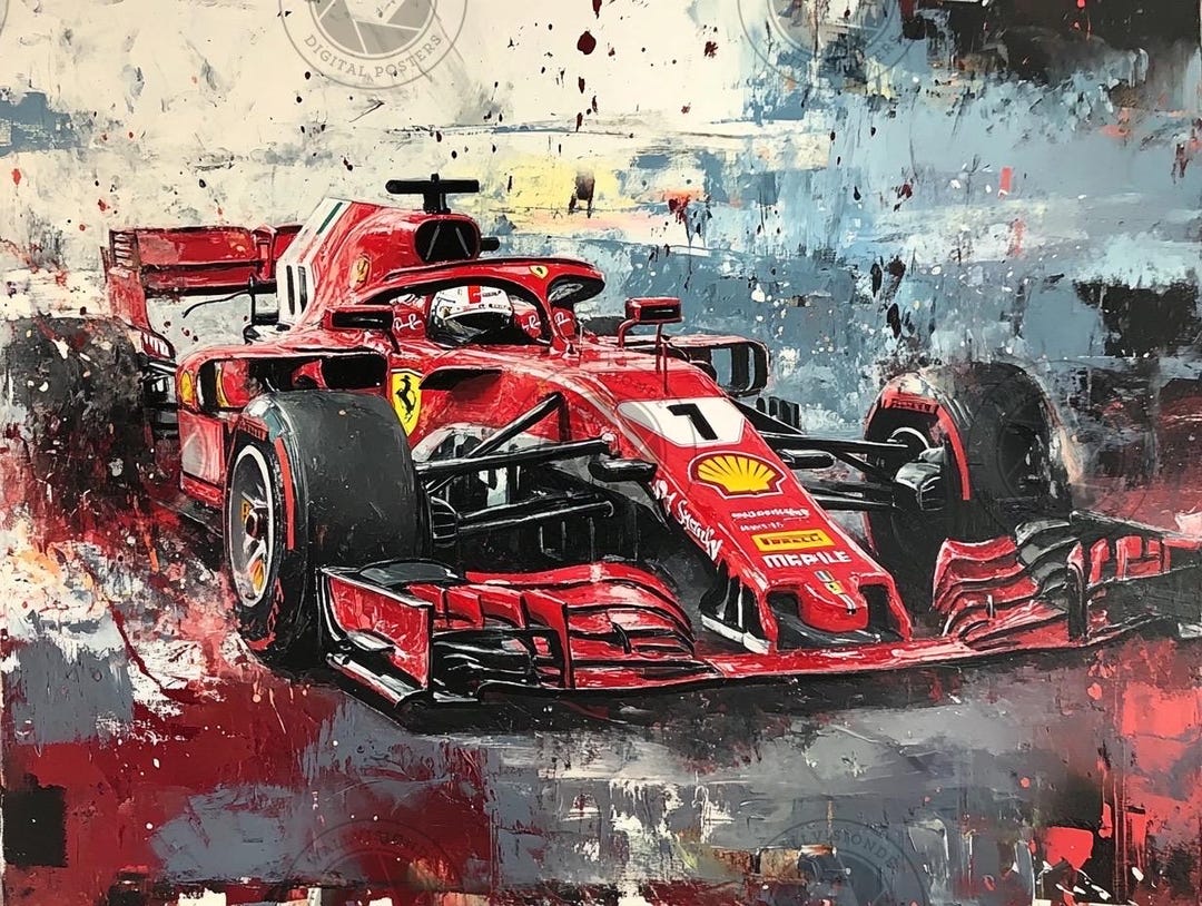 Formula 1 Car Oil Painting Style Poster, Digital Download, Classic ...