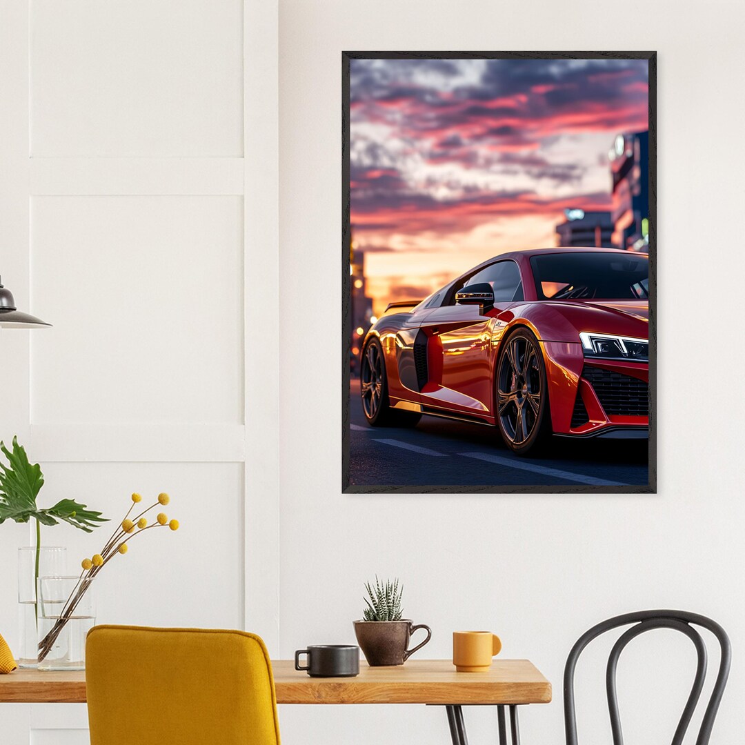 Audi R8 Poster Supercar Decoration Photorealistic Car Art Sunset ...
