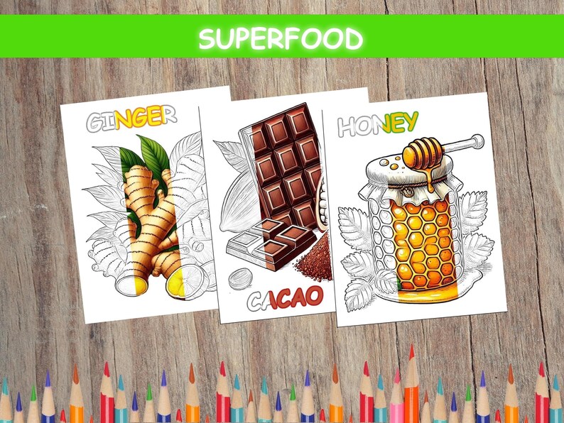 Superfood Coloring Sheets for Kids SUPERALIMENTS SUPERFOOD Health ...