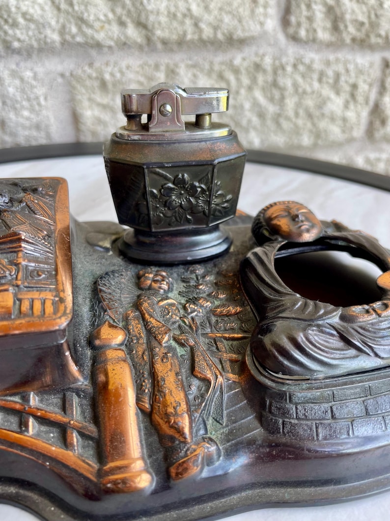 Vintage Japanese Metal Buddha and Temple Ashtray, Comes With Cigarette ...