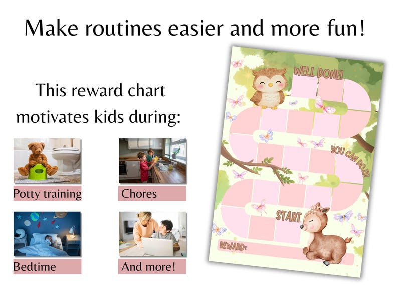 Reward Chart for Kids Printable | Woodland Animal Behavior Chart | Pink Motivation Chart for ...
