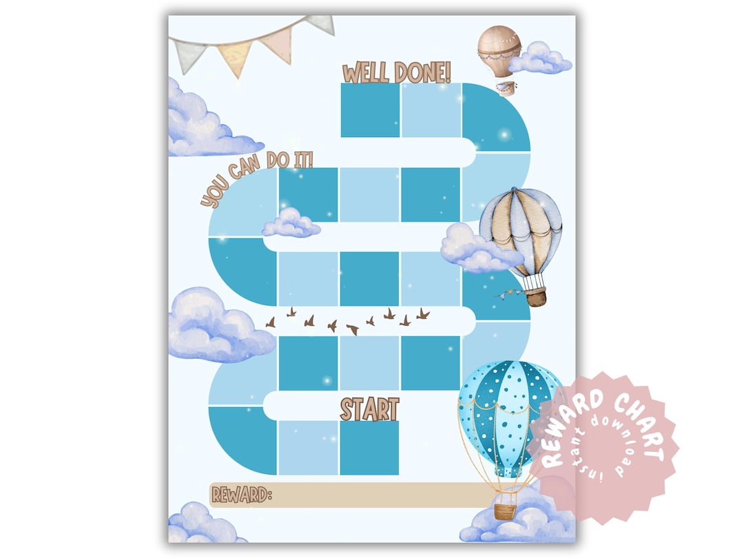 Hot Air Balloon Reward Chart | Blue Kids Behavior Chart | Printable ...
