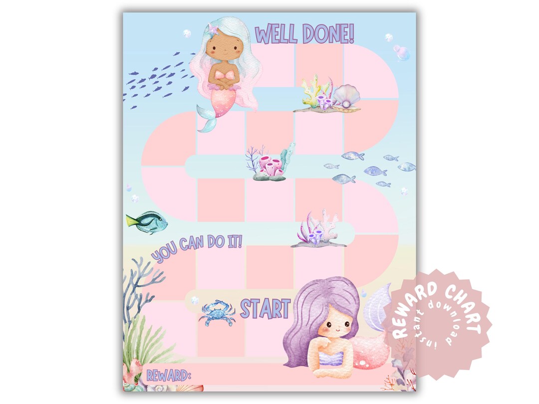 Mermaid Reward Chart Printable | Pastel Pink Behavior Chart for Kids ...