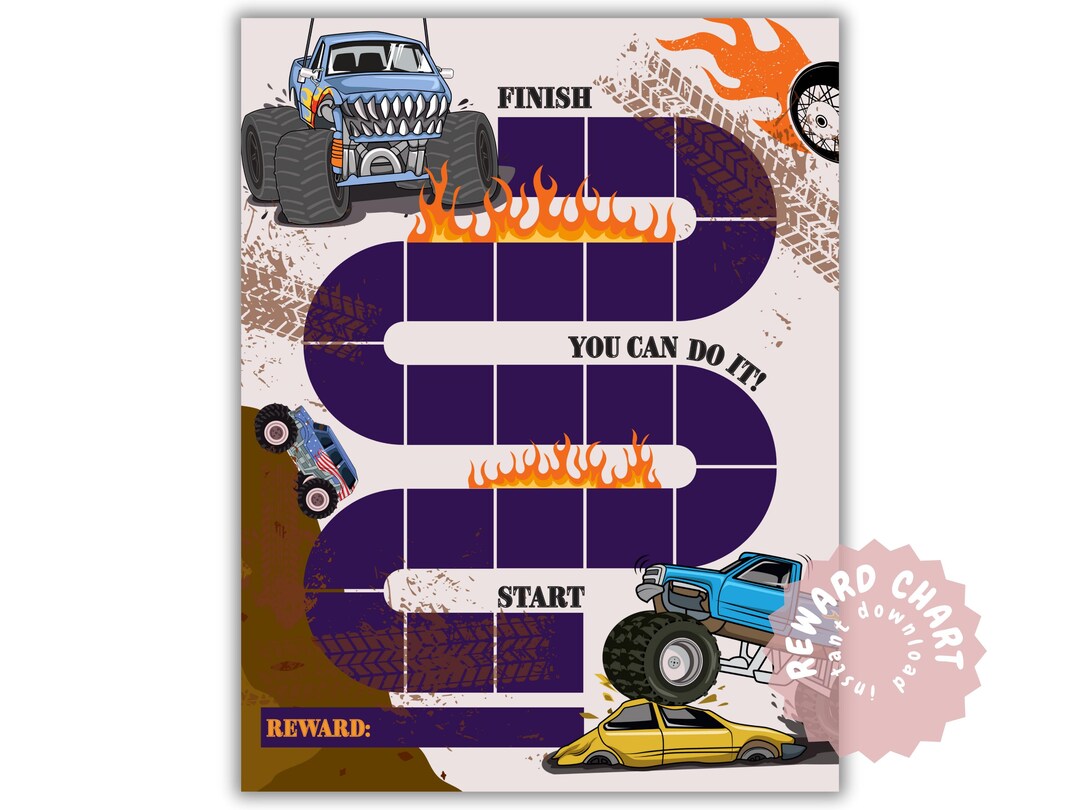 Monster Truck Reward Chart for Kids – Behavior Chart Printable, Chore ...