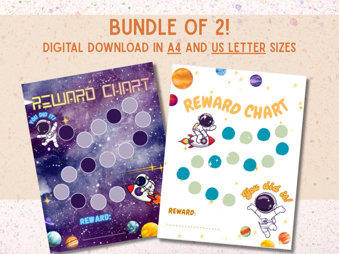 Space Reward Chart Bundle – 2 Printable Kids Charts – Light and Dark ...