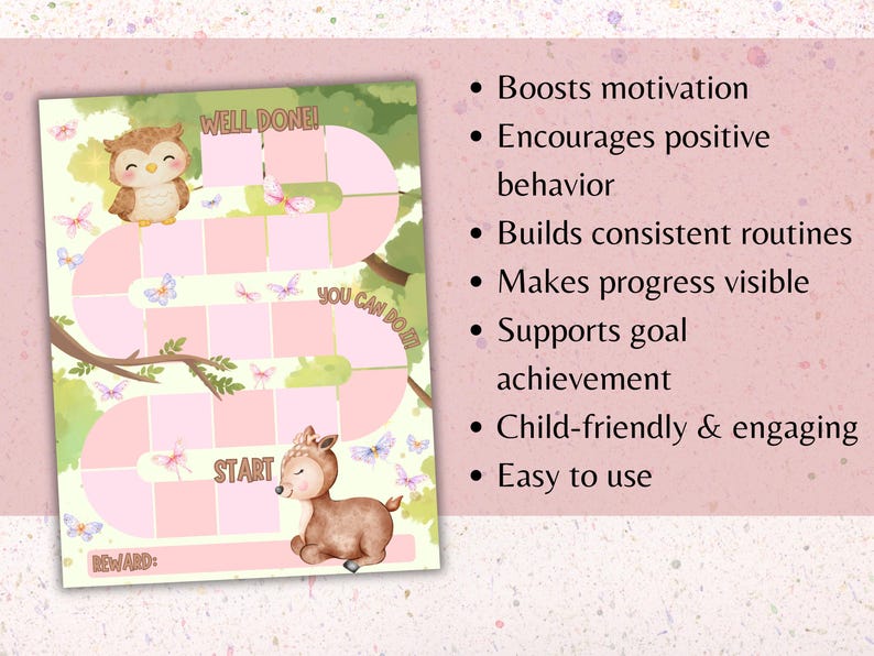 Reward Chart for Kids Printable | Woodland Animal Behavior Chart | Pink Motivation Chart for ...