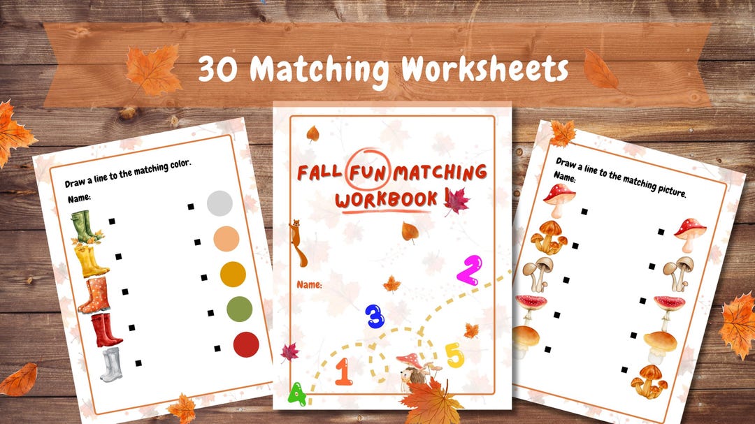 Printable Fall Matching Worksheets for Preschool and Toddler - Autumn ...