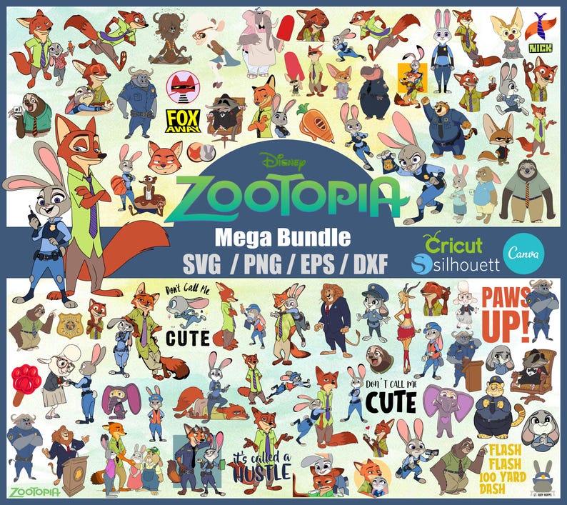 Zootopia SVG Bundle, Cartoon Sublimation Cliparts Collection ...
