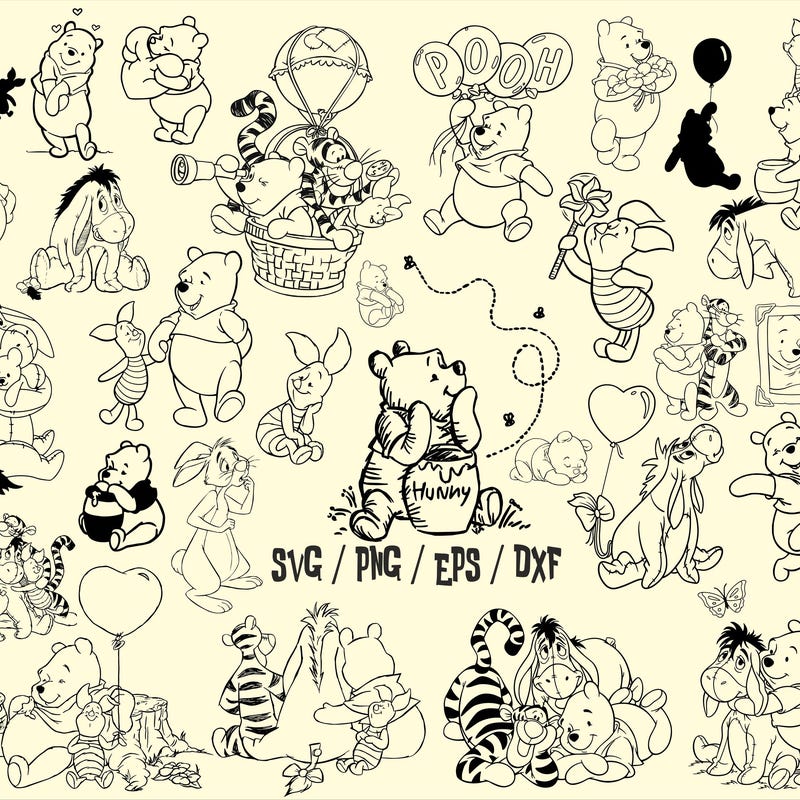 Winnie the Pooh Svg Black and White - Etsy New Zealand