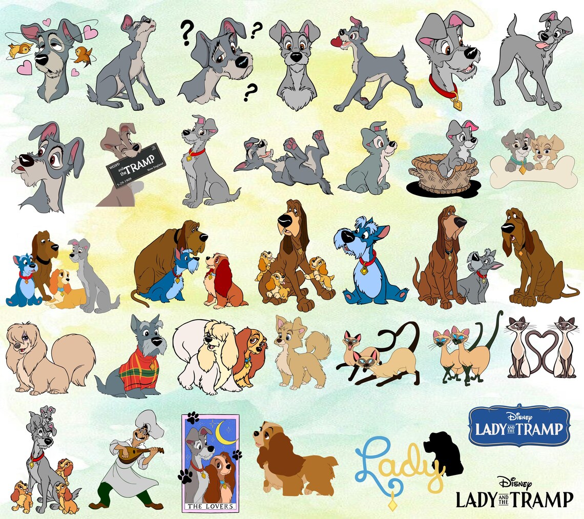 Lady and the Tramp SVG Png Cliparts Bundle, Lady and the Tramp SVG ...