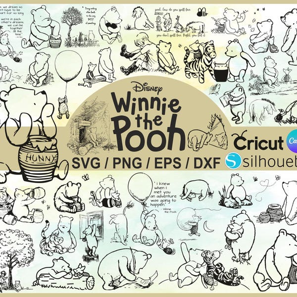 Pooh Outline Clipart - Etsy UK