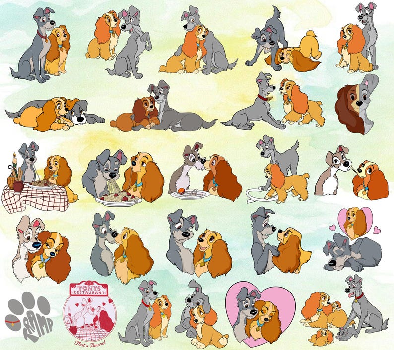 Lady and the Tramp SVG Png Cliparts Bundle, Lady and the Tramp SVG ...