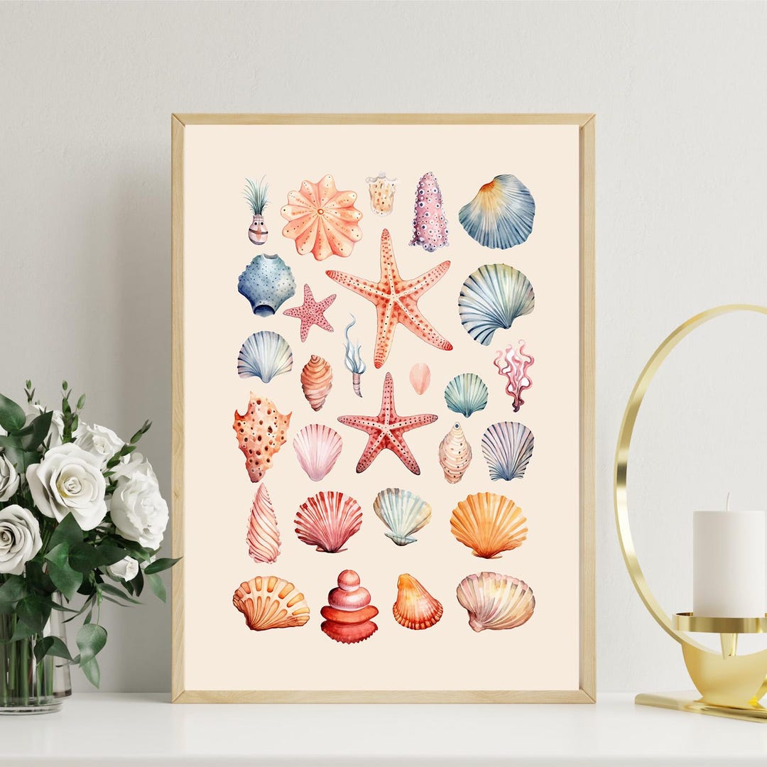 Sea Shell Painting Wall Art,watercolor Seashell Art Print,tropical Fine ...