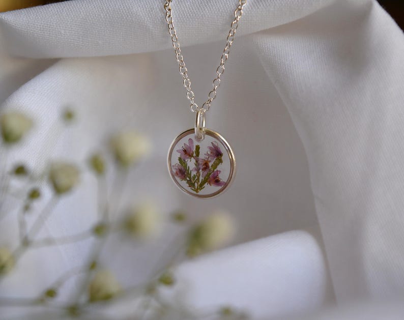 Minimalist Heather Flower Necklace 16mm Silver | Handmade Floral ...