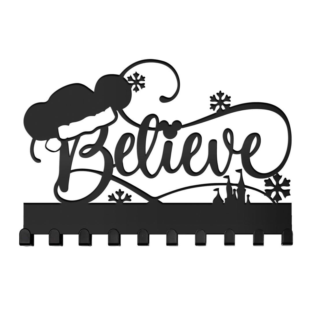 Believe Christmas Key Hook Sign Winter Inspirational Home Wall Hanger ...