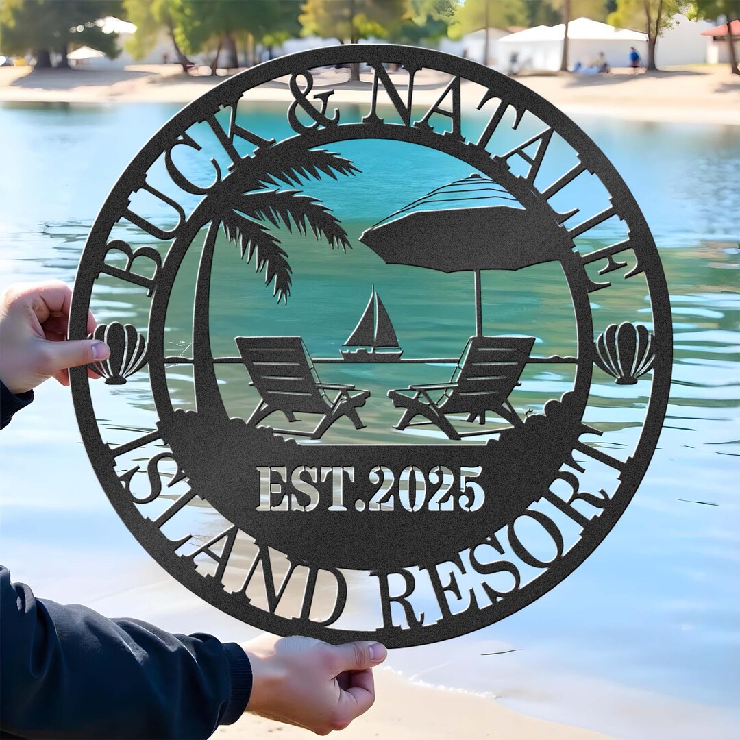 Personalized Island Resort Metal Sign - Family Holiday Decor - Beach ...