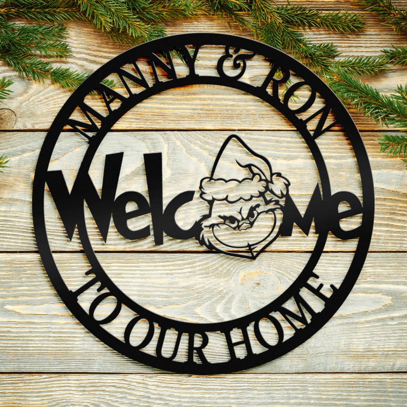Grinchmas Welcome Metal Sign - Front Entrance Décor - Christmas Festive ...