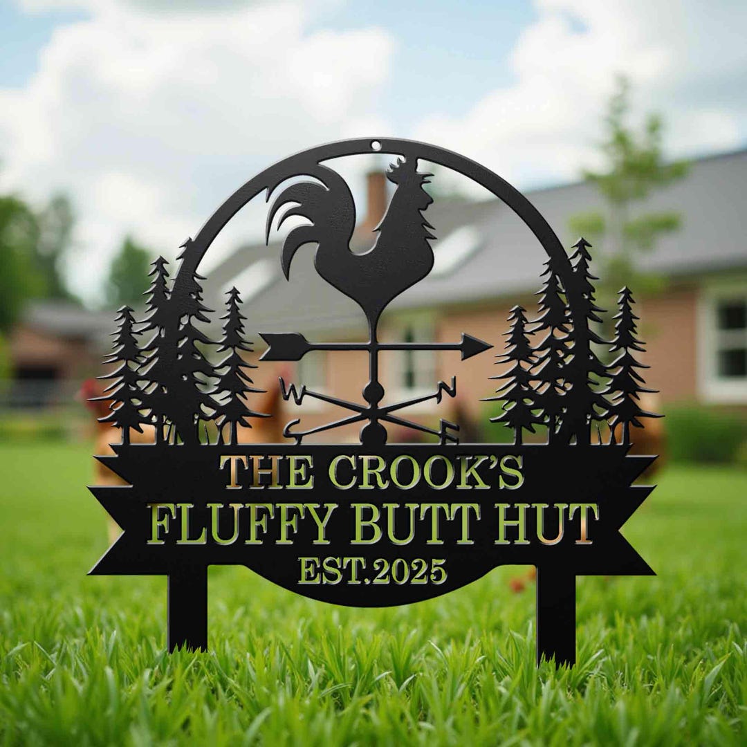 Personalised Fluffy Butt Hut Coop Metal Stakes - Home Garden Coop ...