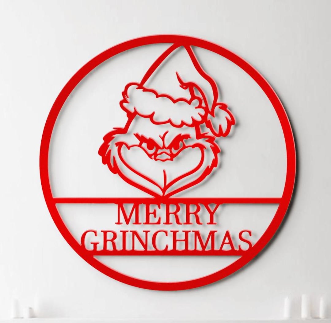 Merry Grinchmas Green Monster Round Sign - Wall Hanging - Door Hanger ...