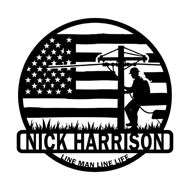 Custom Lineman Metal Sign – Personalized American Flag Utility Pole ...