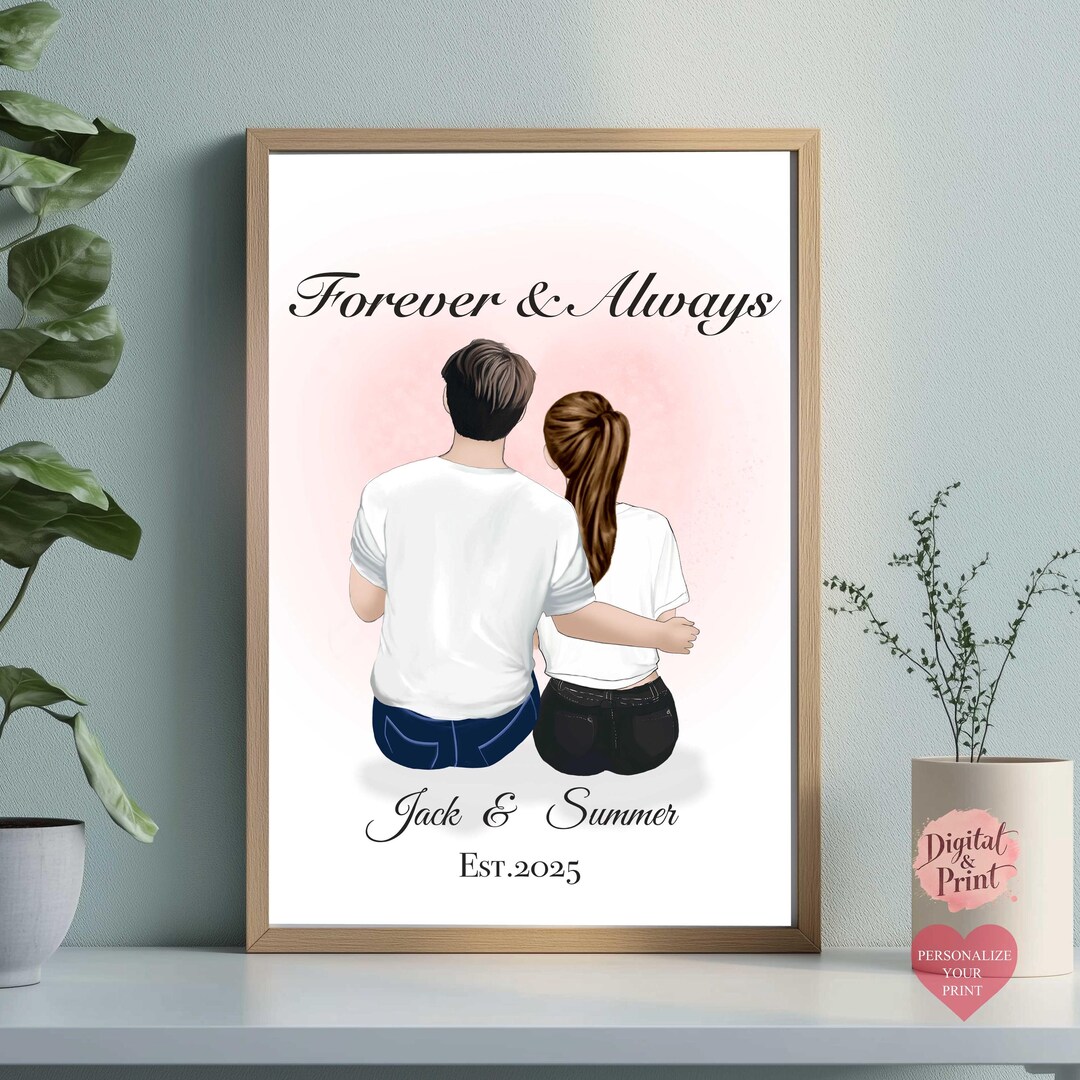 Custom Couple Portrait Wall Art, Birthday Gift for Girlfriend, Couple ...