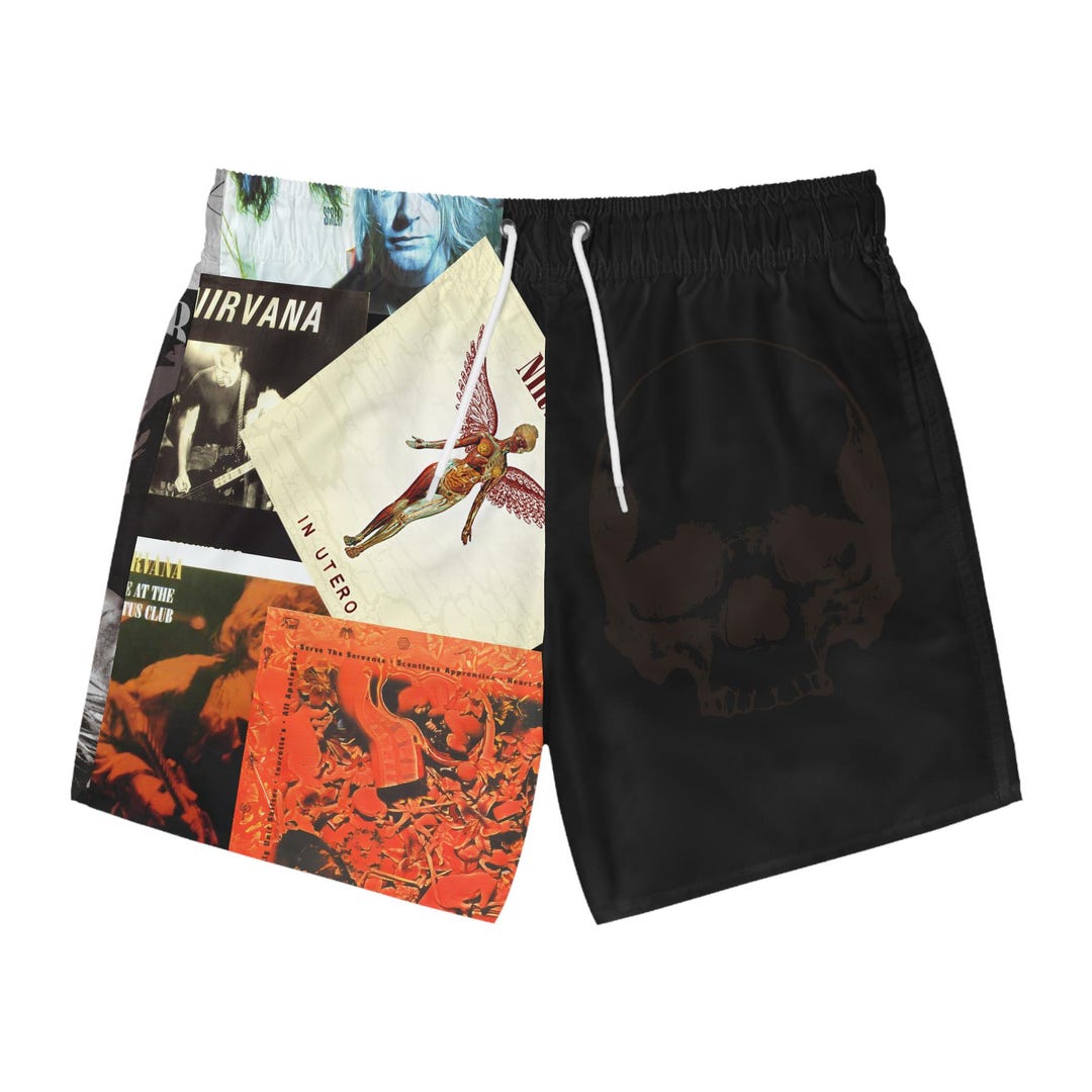 Rock Album Covers and Skull Sketch Swim Trunks, Music Lover Beach ...
