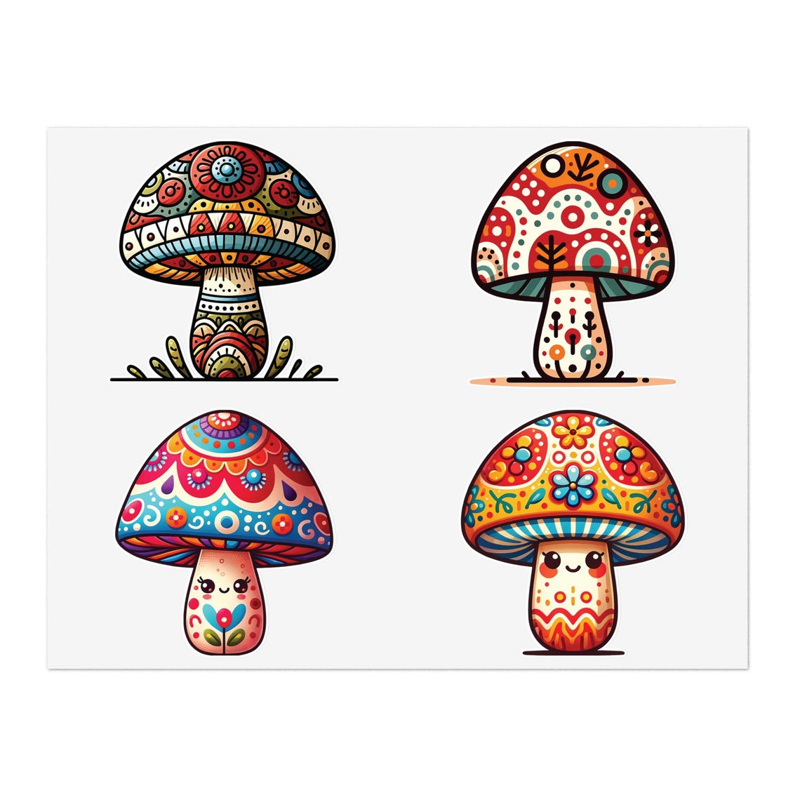 Kiss-cut Boho Mushroom Sticker Sheet - Colorful Mushroom Set ...
